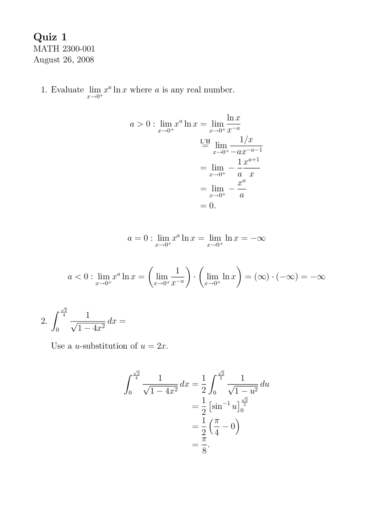 Analytical Geometry And Calculus Solved Quiz 1 Math 2300 Quizzes