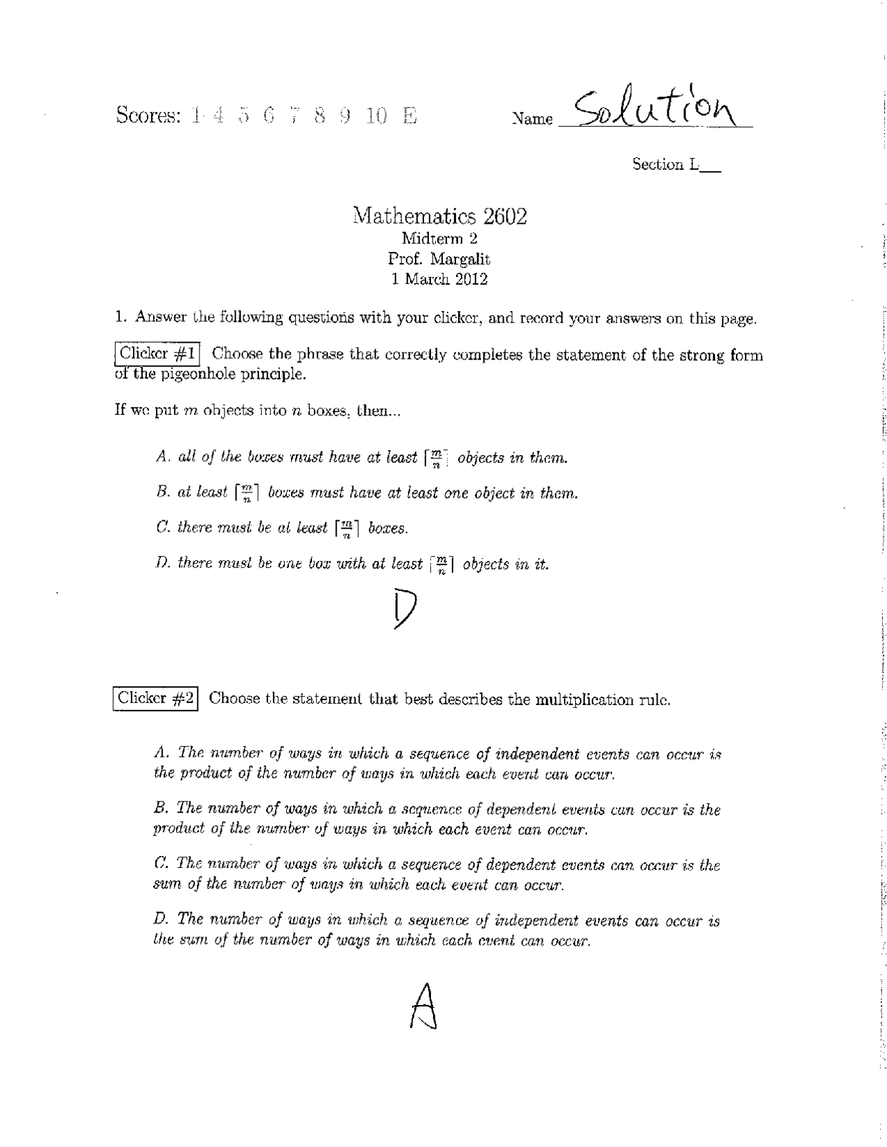 Midterm Ii Solutions Linear And Discrete Mathematics Math 2602