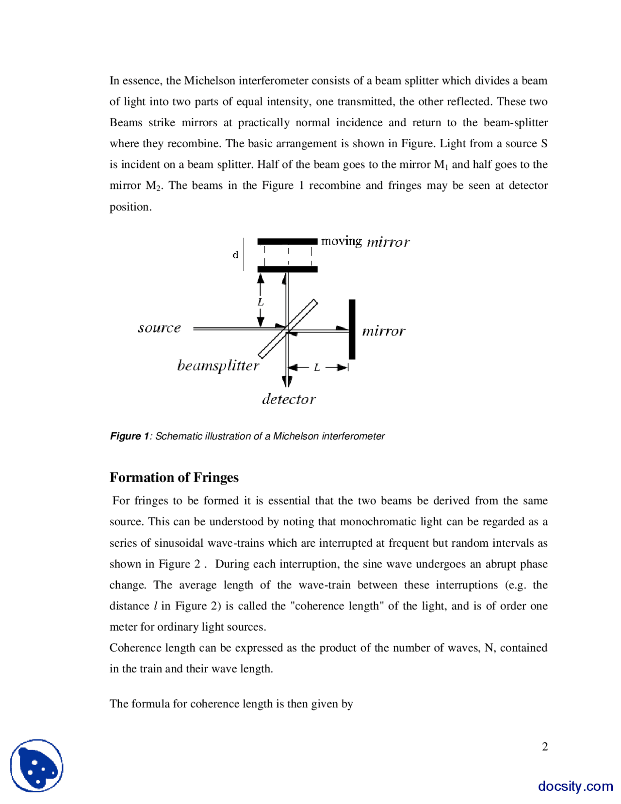 Michelson Interferometer 1-Physics-Lab Report - Docsity