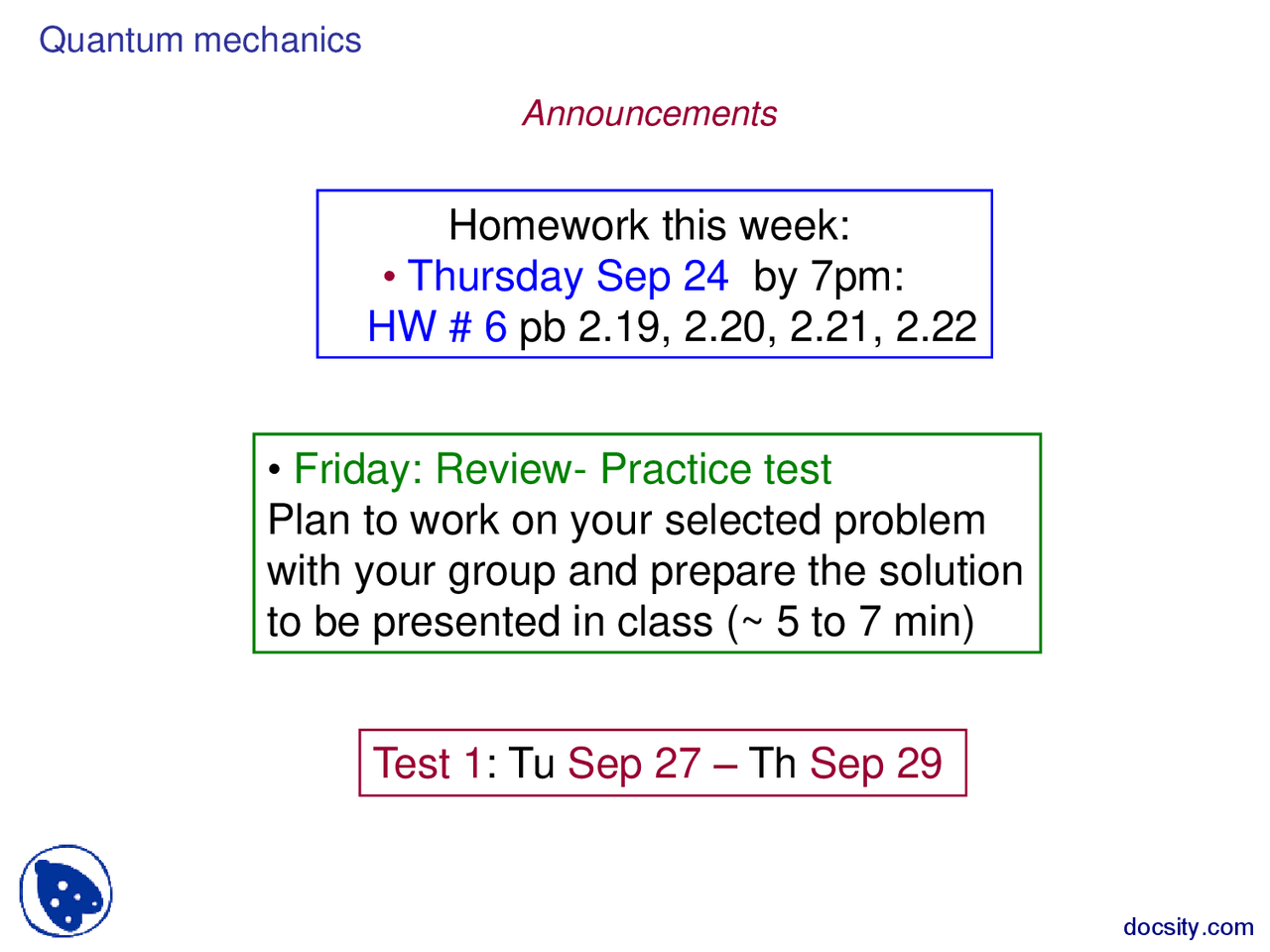 Harmonic Oscillator 1-Quantum Physics and Mechanics-Lecture Slides - Docsity