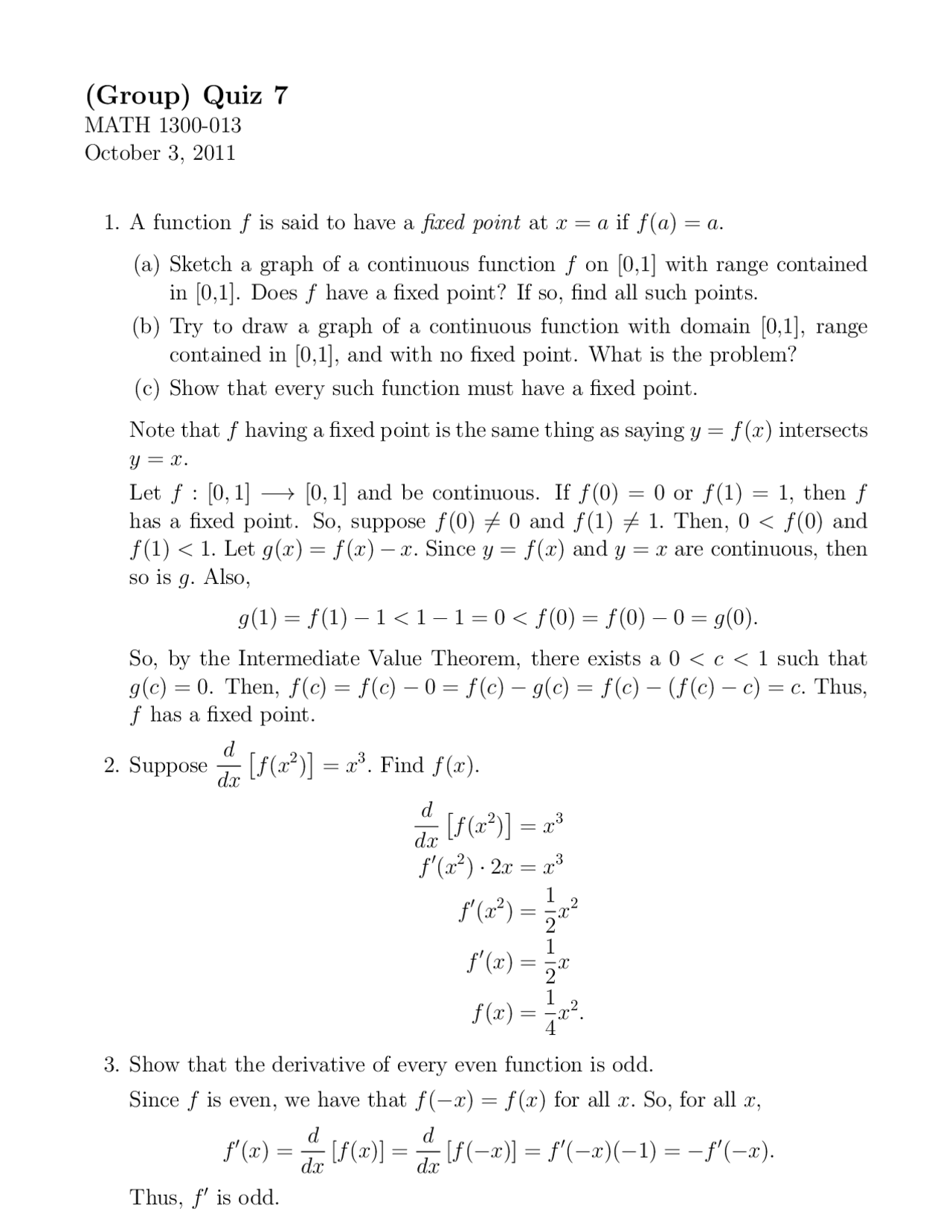 5 Questions In Quiz 7 Analytic Geometry And Calculus 1 Math 1300