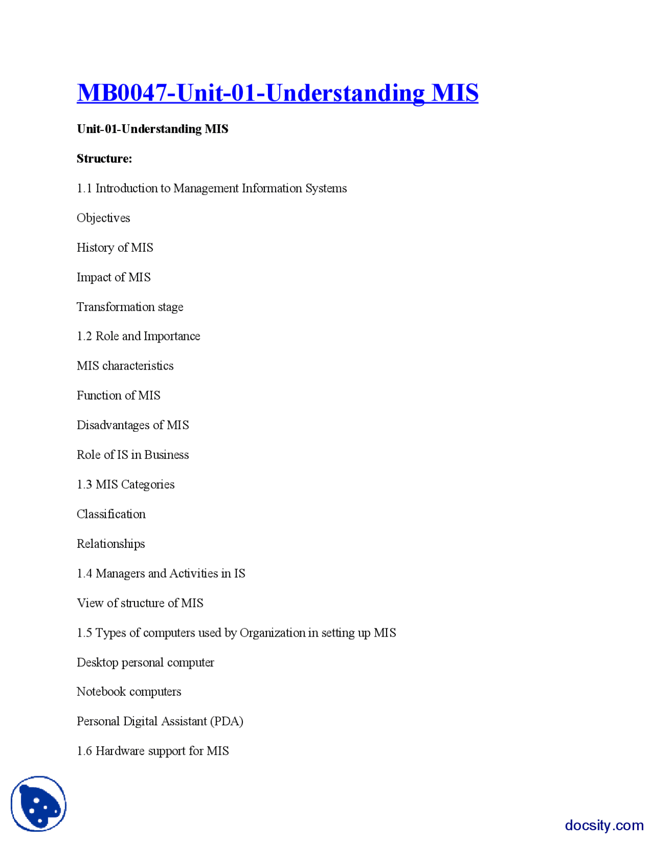 Understanding Mis Management Information System Lecture Notes Docsity