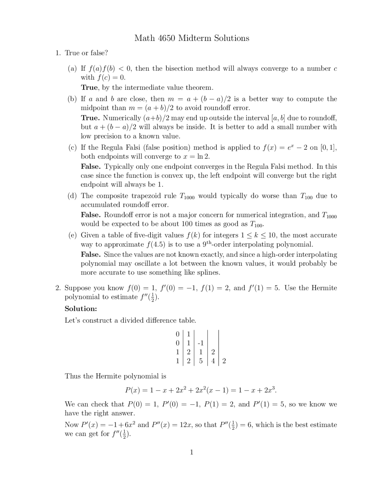 6 Solved Problems On Intermediate Numerical Analysis 1 Midterm Exam