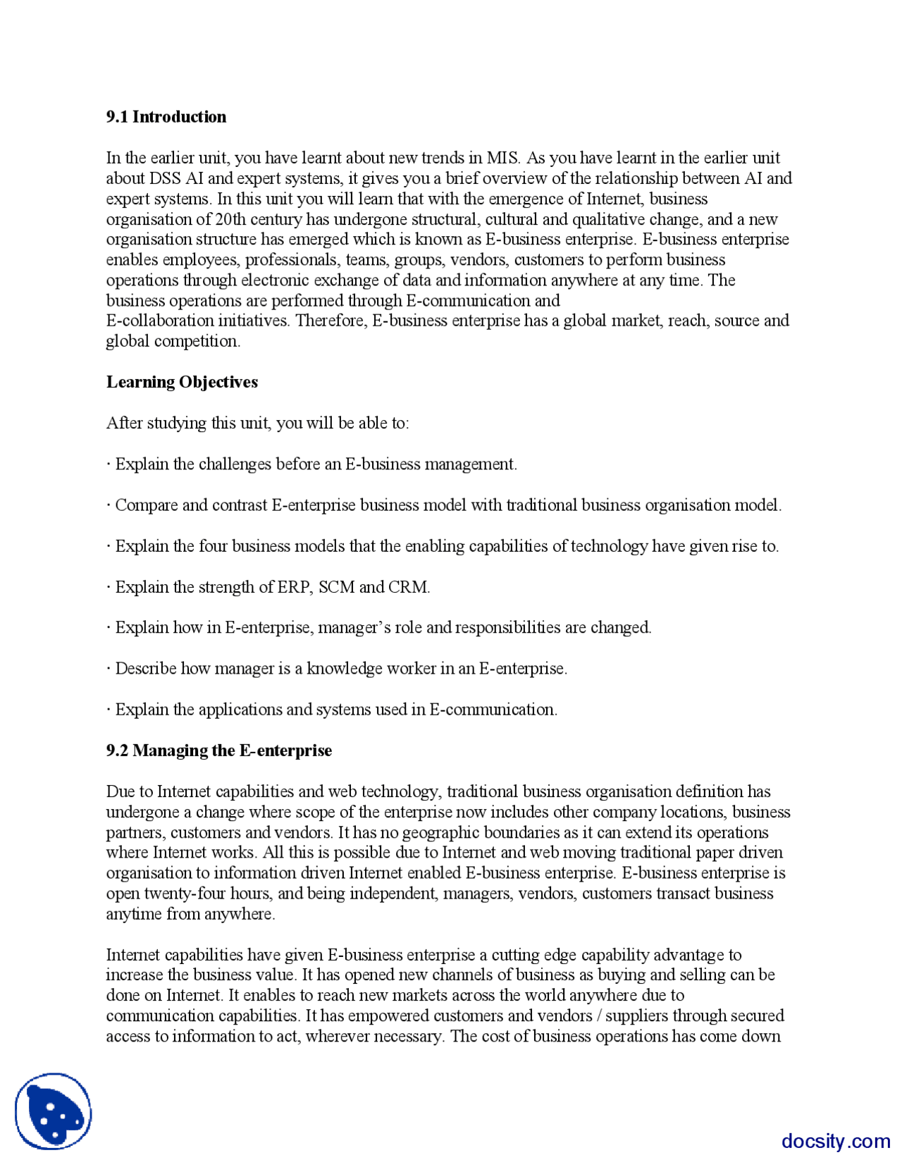 Managing the E Enterprise-Management Information System-Lecture Notes ...