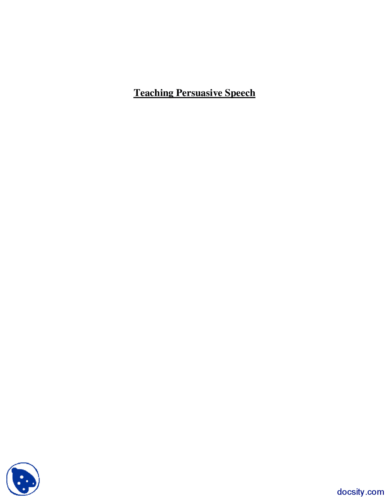 Teaching Persuasive Speech Communication Skills Lecture Notes Docsity