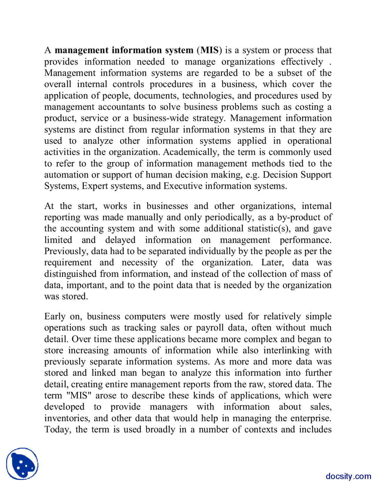 A Management Information System Report-Management Information System ...