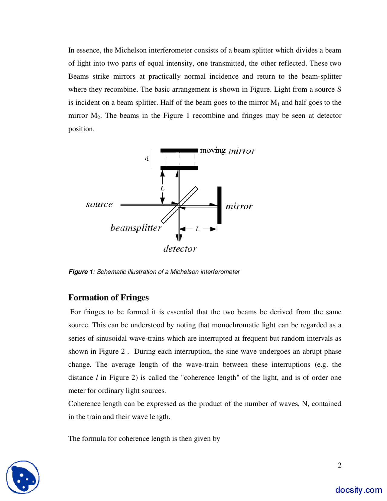 Michelson Interferometer 2-Physics-Lab Report - Docsity