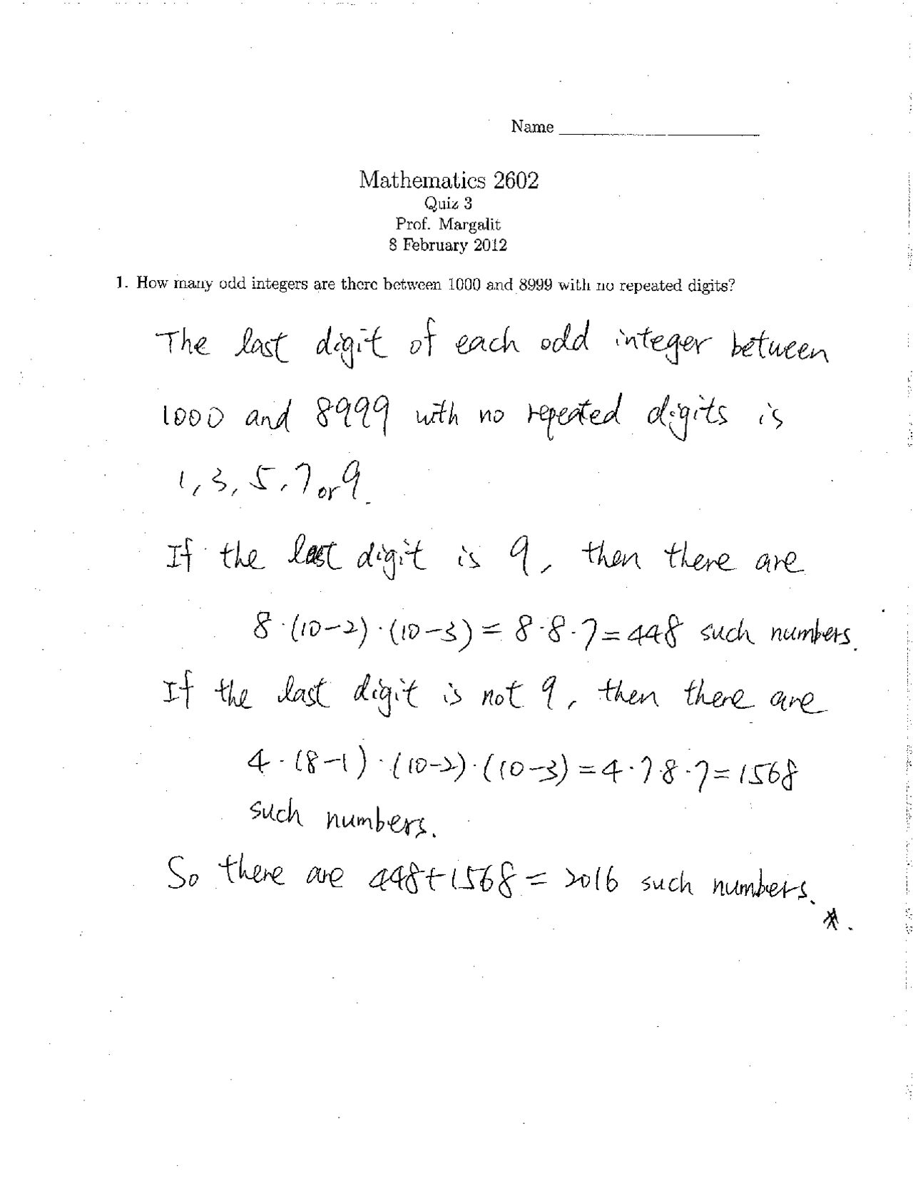 1 Question With Answer Linear And Discrete Math Quiz 3 Math 2602