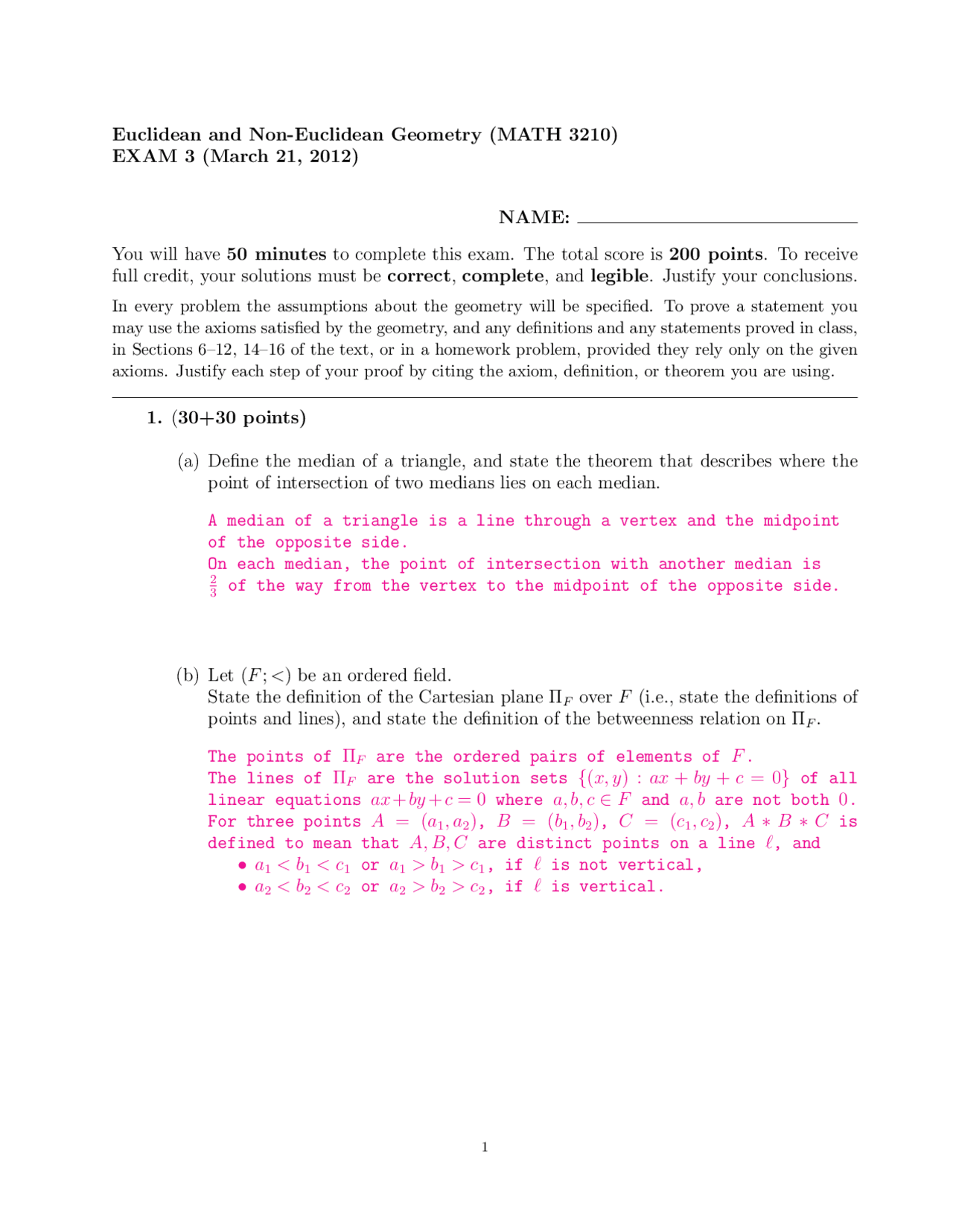 4 Solved Problems On Euclidean And Non Euclidean Geometry Exam 3