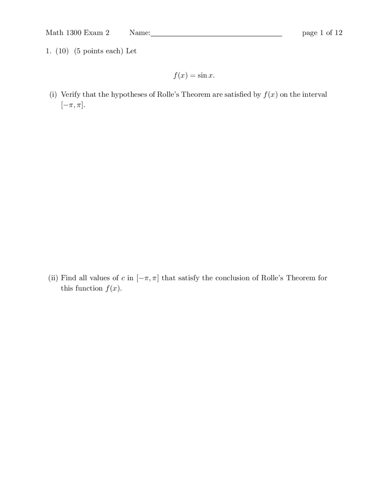 Exam 2 Practice Questions Analytical Geometry And Calculus 1 Math