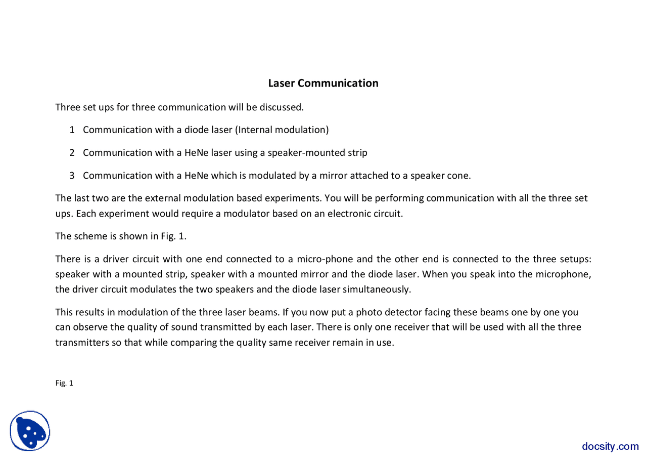 Laser Communication-Physics-Lab Report | Exercises Physics | Docsity