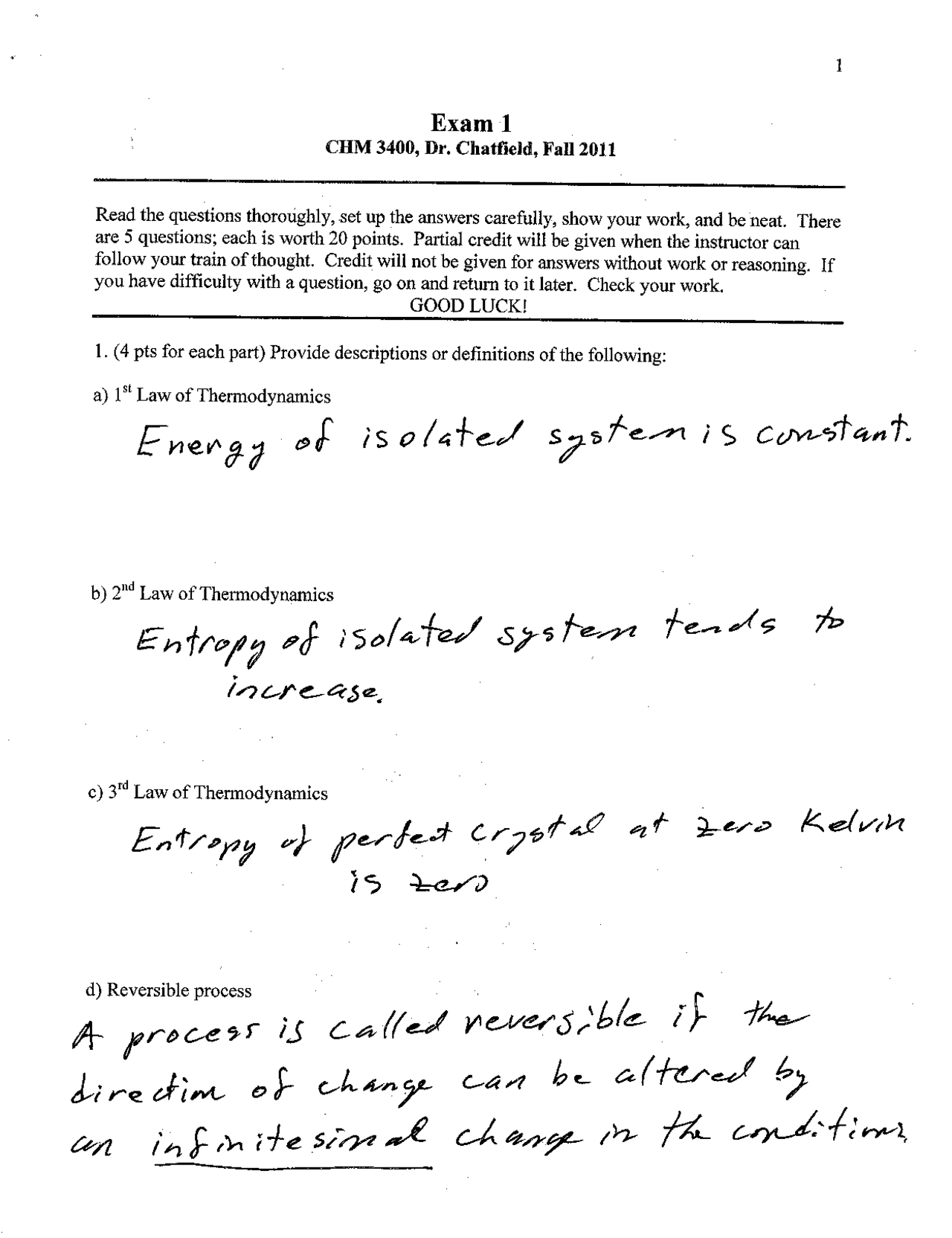 Past Paper With Resolution Physical Chemistry Chm 3400 Docsity
