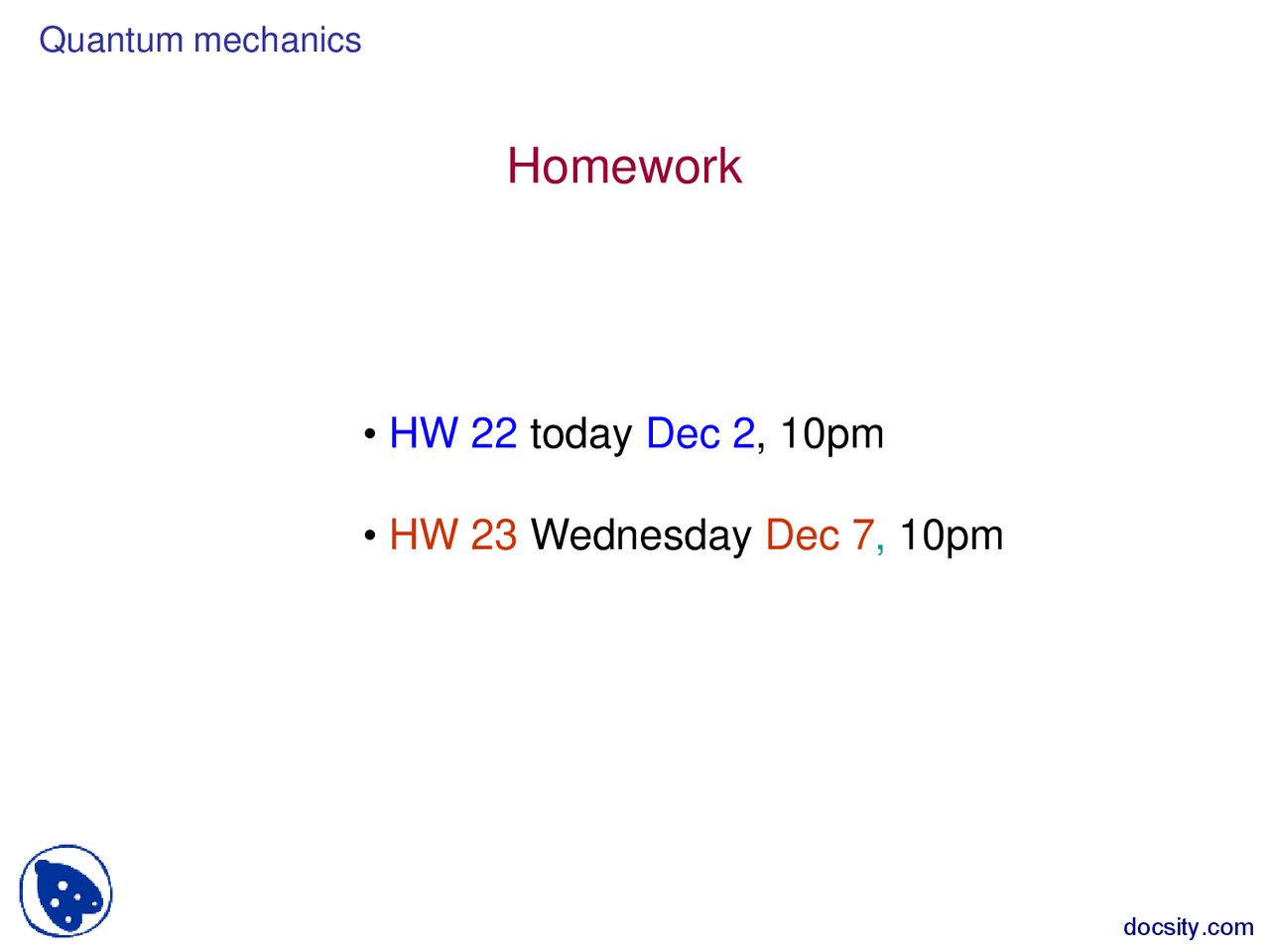 Periodic table-Quantum Physics and Mechanics-Lecture Slides - Docsity