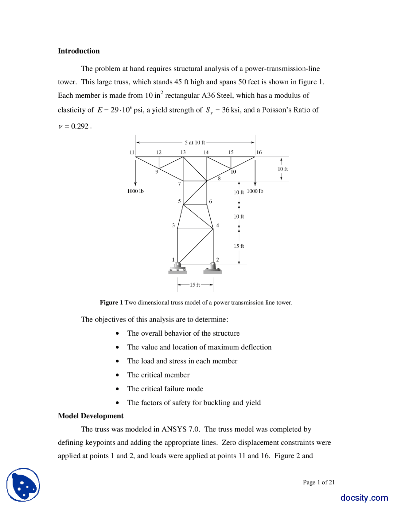 Finite Element Analysis of Power Transmission Line Tower-Physics-Report ...