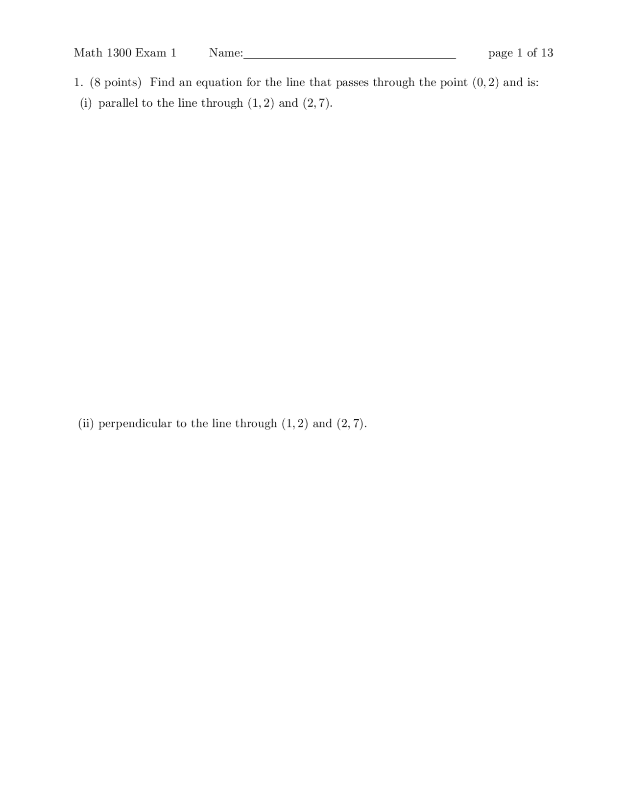 Analytic Geometry And Calculus I Exam 1 Math 1300 Docsity