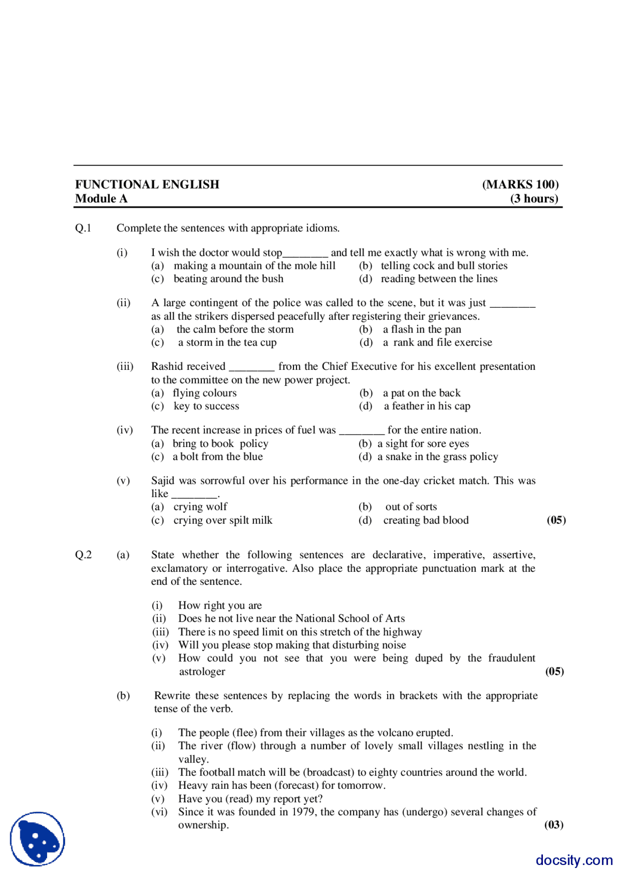 Sentence Completion-Functional English-Exam Paper | Exams English ...