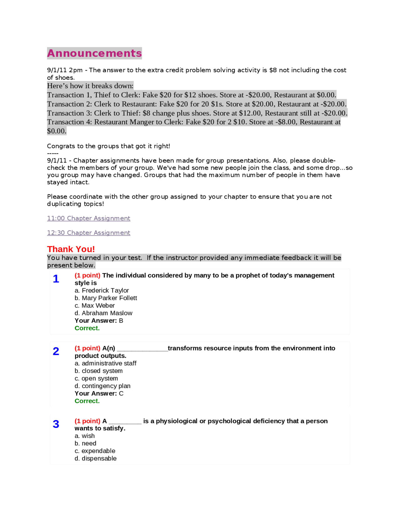 20 Multiples Choice Questions With Key Of Principles Of Management Mg