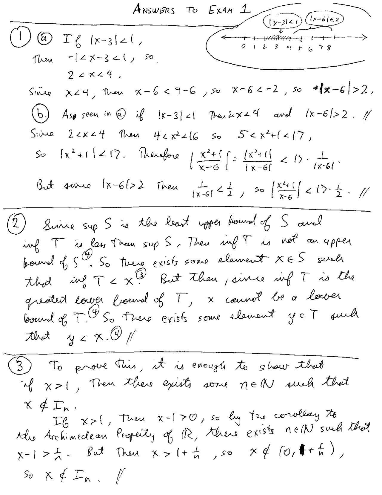 Introduction to Analysis I - Answer key for Exam 1 | MATH 4433 - Docsity