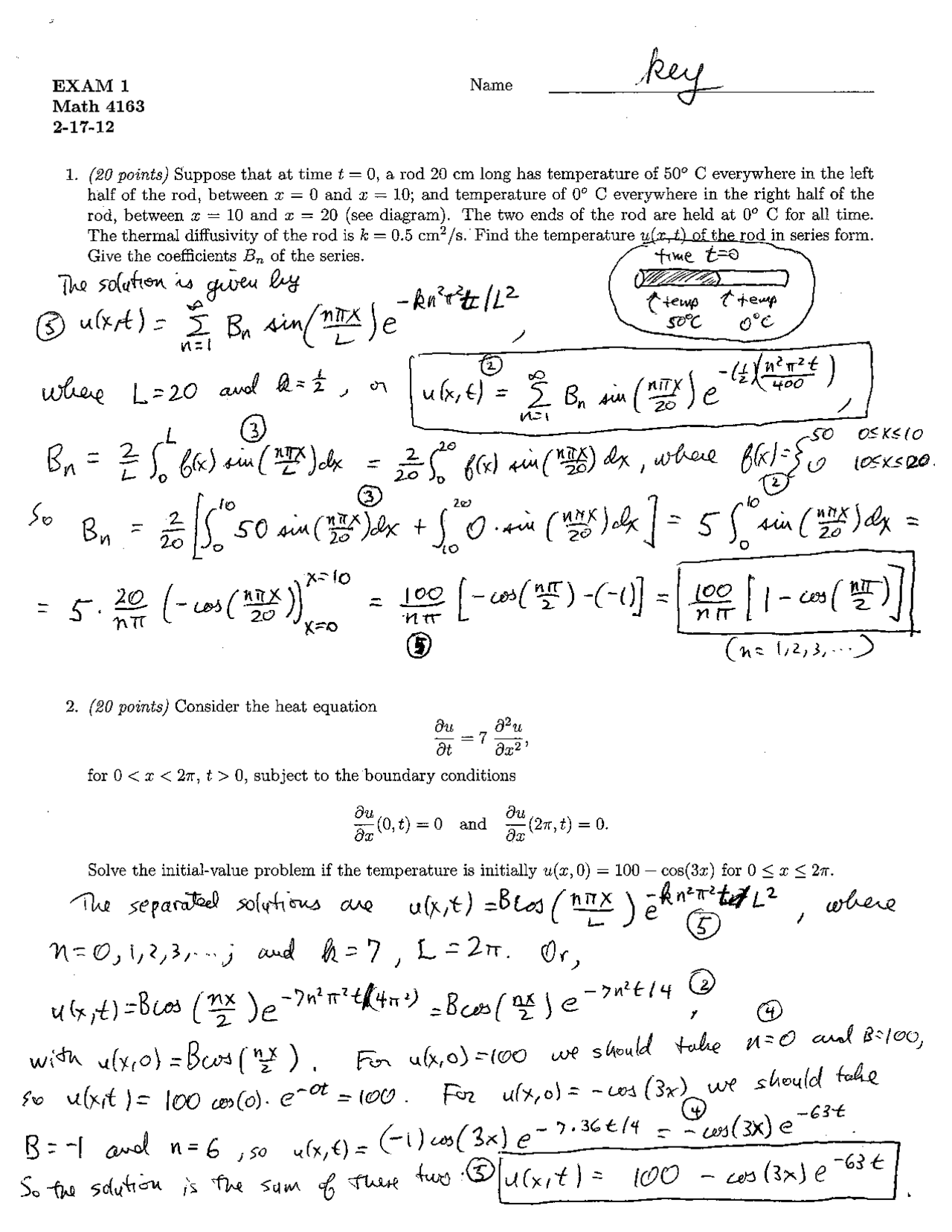 Exam 1 Answers Key Introduction To Partial Differential Equations Math 4163 Docsity