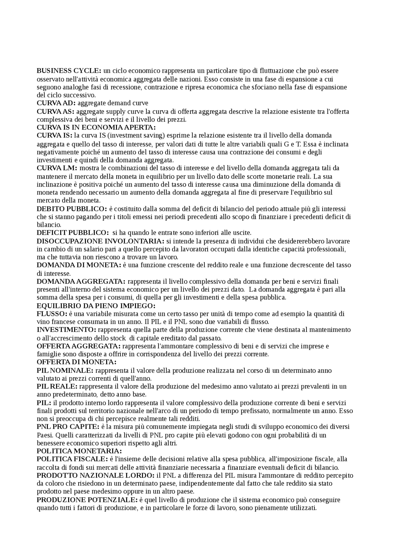 Definizioni Di Macroeconomia Docsity
