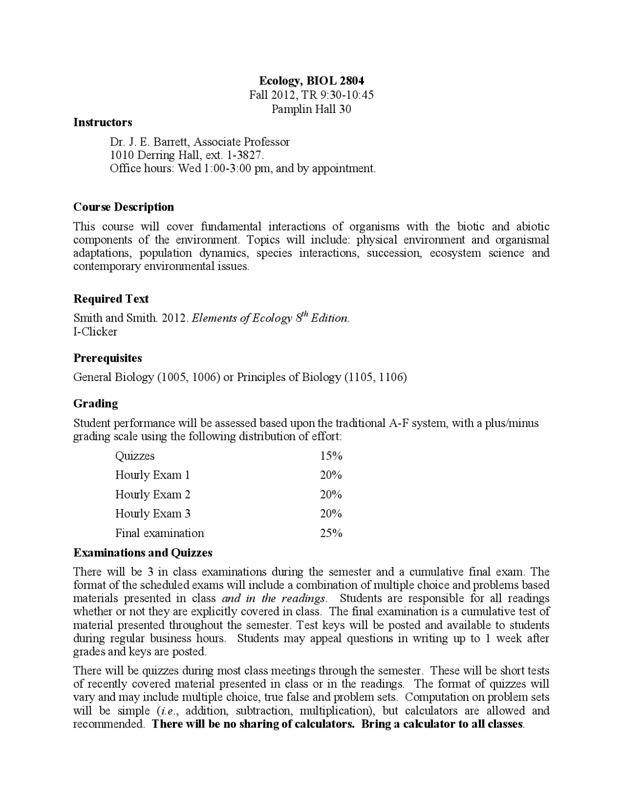Course Policies Syllabus Schedule Ecology Biol 2804 Docsity