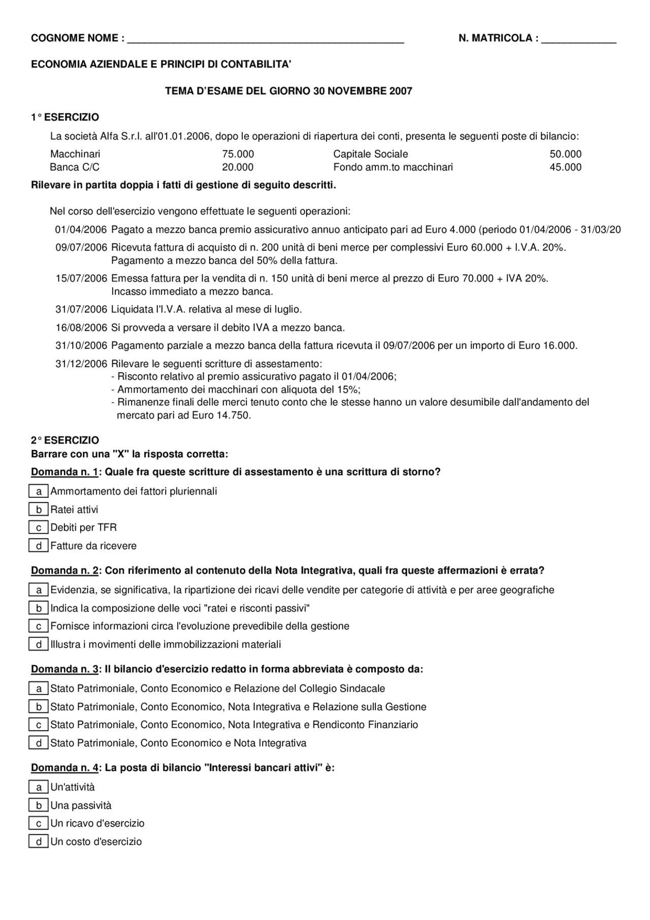 42591 Esercizio Per Esame Docsity