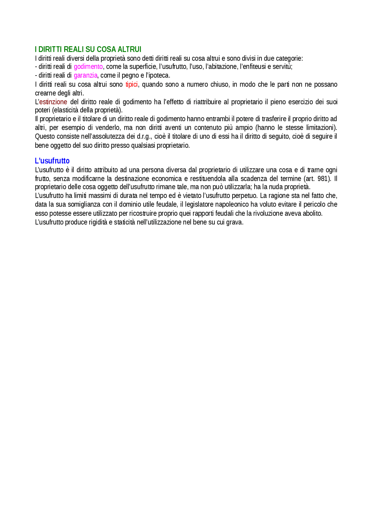 Appunti Di Diritto Privato I Diritti Reali Su Cose Altrui Docsity