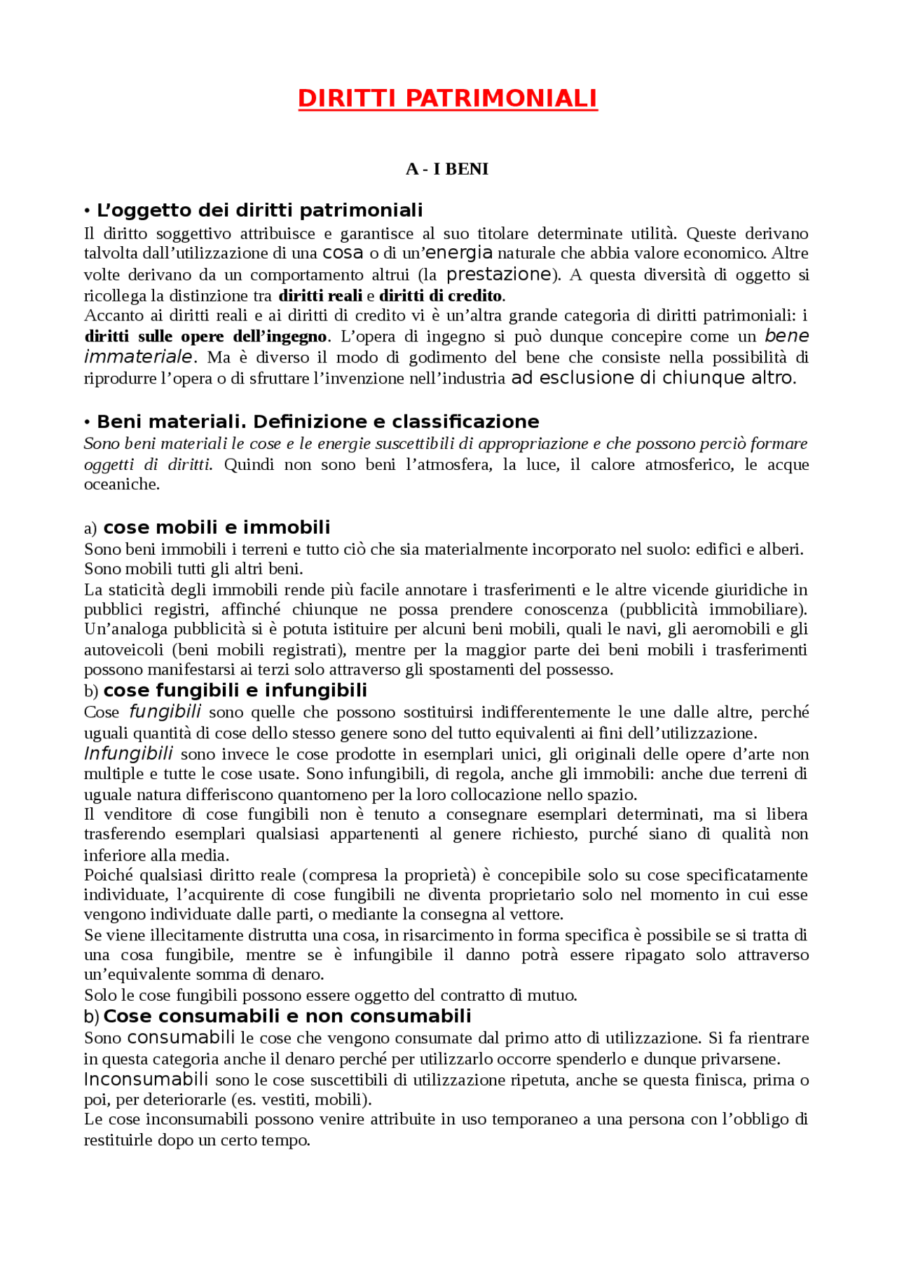 Diritti Patrimoniali Appunti Diritto Privato Docsity