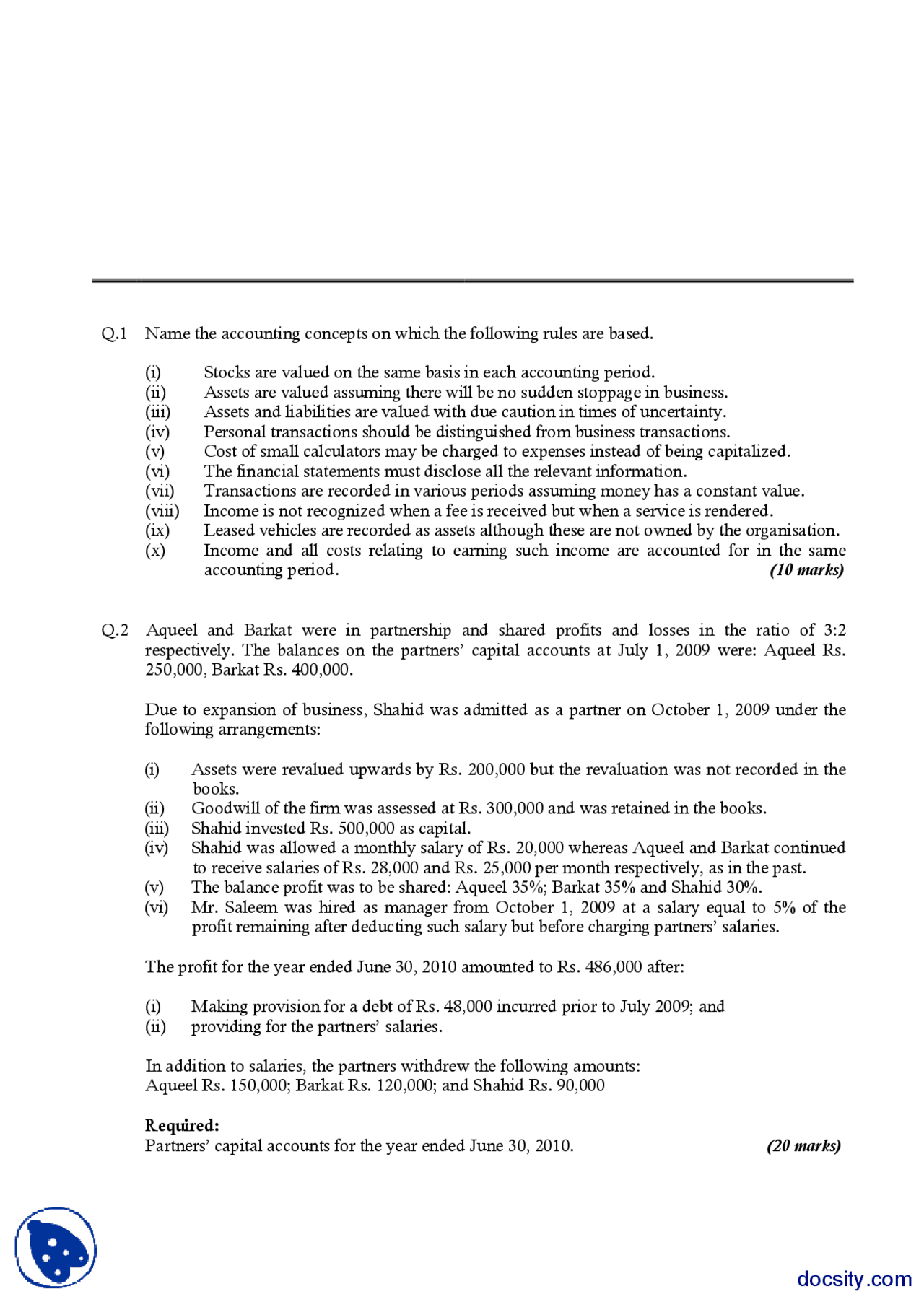 Rules Introduction To Financial Accounting Exam Paper Docsity