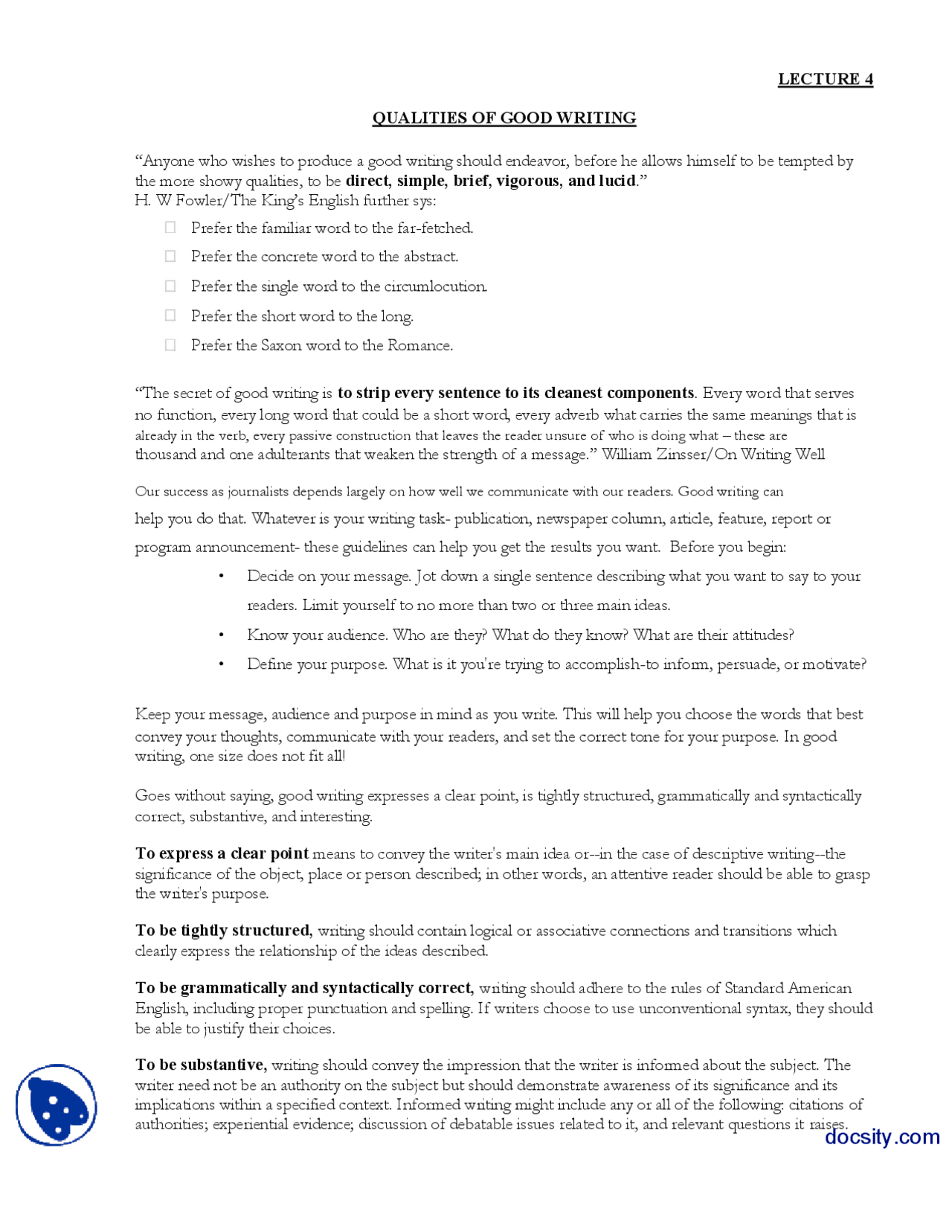 Qualities Of Good Writer 3 Journalistic Writing Lecture Handout Docsity