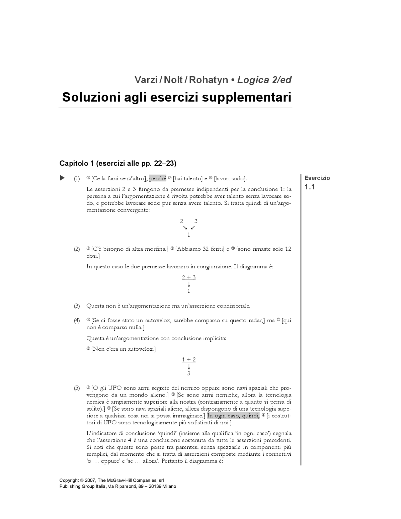 Logica - Soluzioni agli esercizi supplementari - Docsity