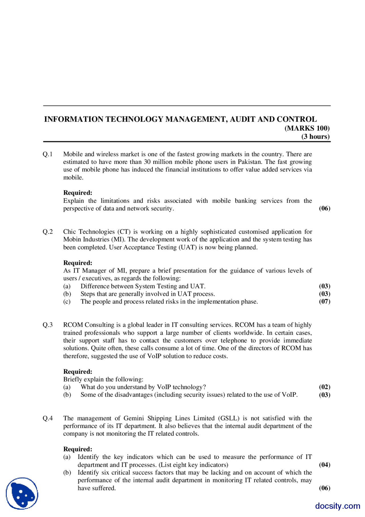 Mobile and Wireless Markets-Information Technology-Exam Paper - Docsity