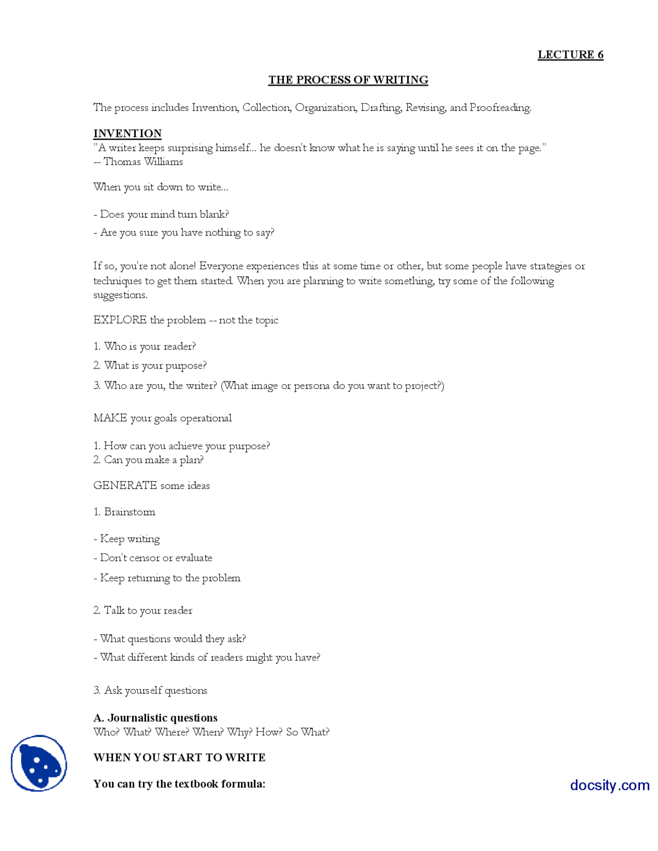 The Process Of Writing Journalistic Writing Lecture Handout Docsity