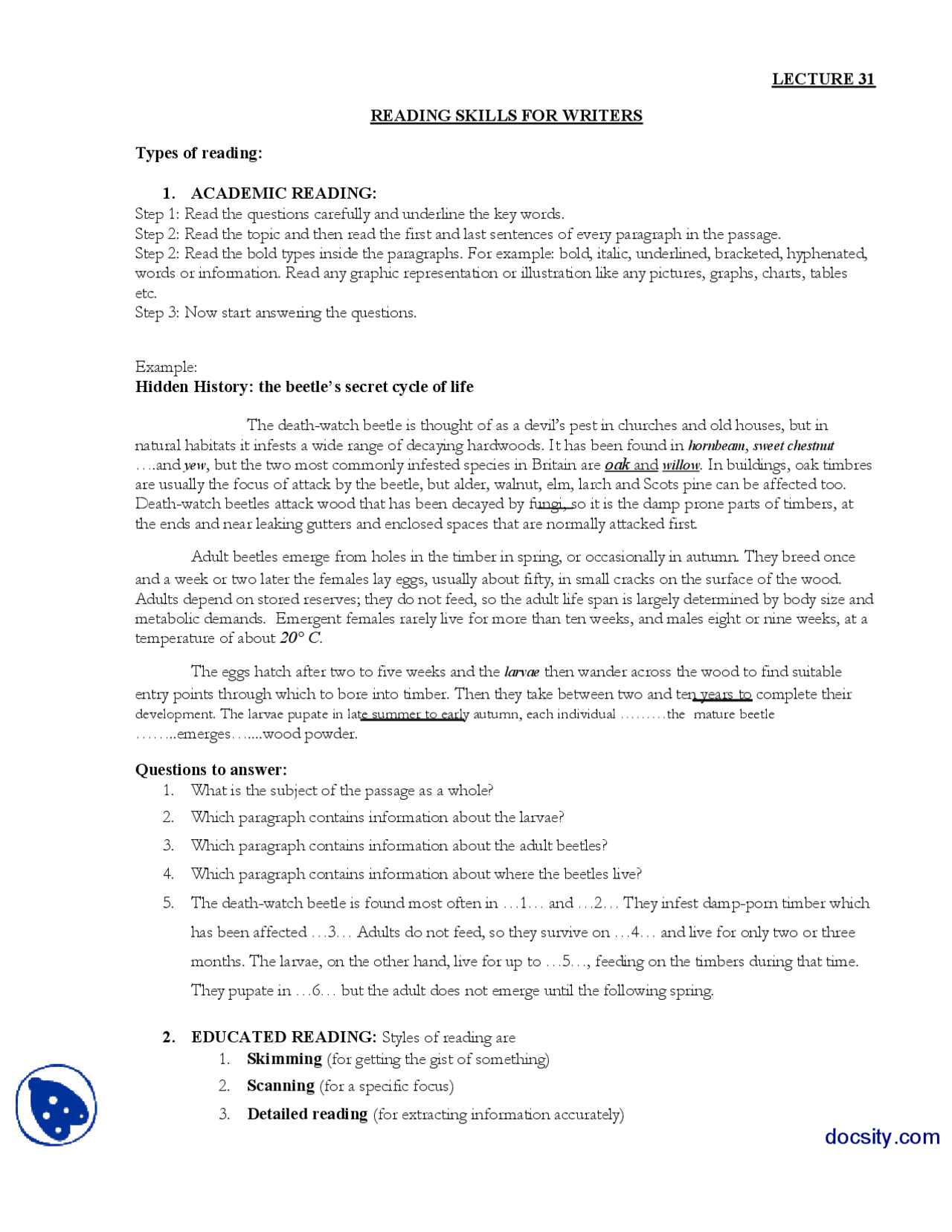 Reading Skills For Writers Journalistic Writing Lecture Handout Docsity