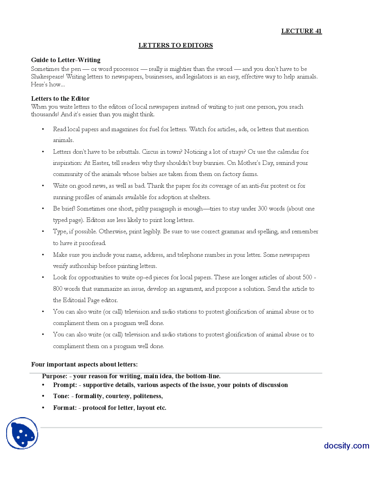 Letters To Editors Journalistic Writing Lecture Handout Docsity