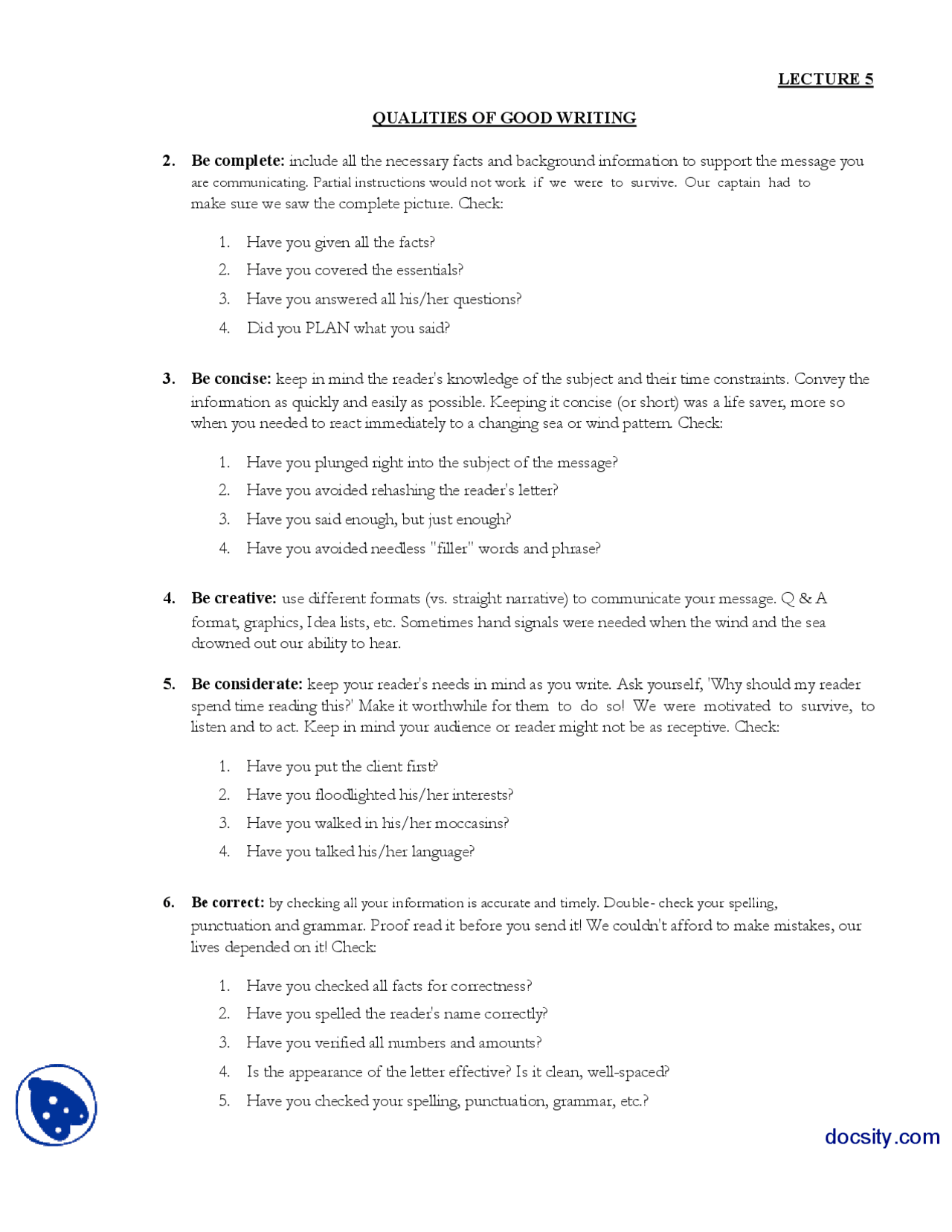 Effective Writing: Qualities of Good Writing Lecture 5 | Exercises ...