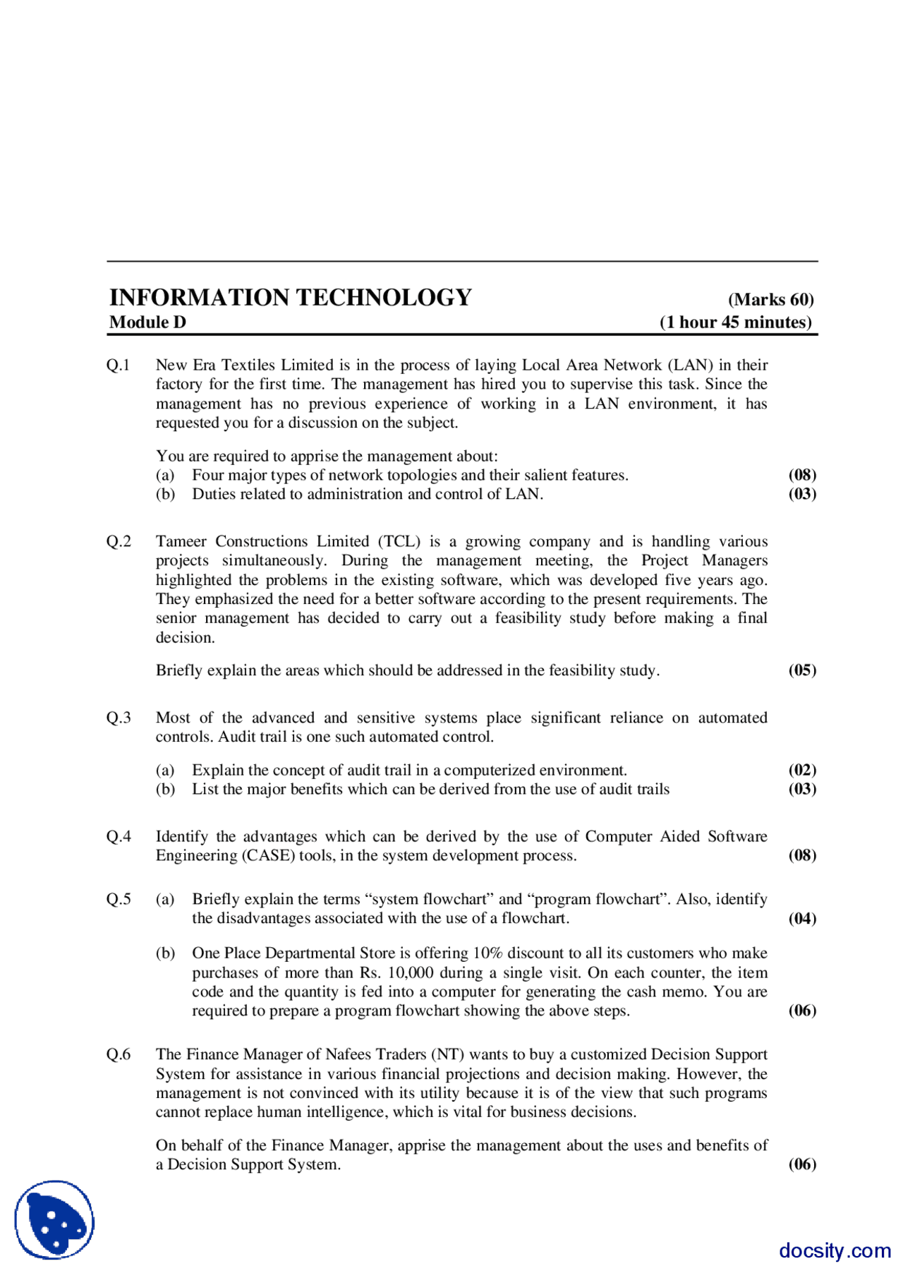 Local Area Network Part 4-Information Technology-Exam Paper - Docsity