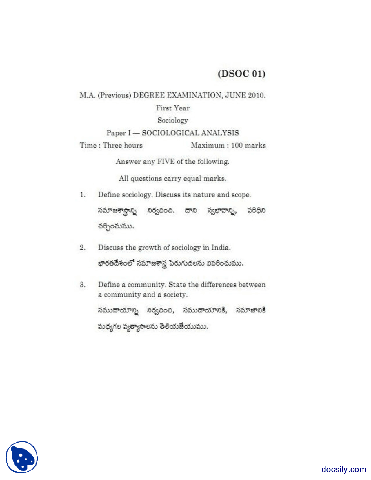 First Year Sociological Analysis Exam Part 3 Sociological Analysis Exam