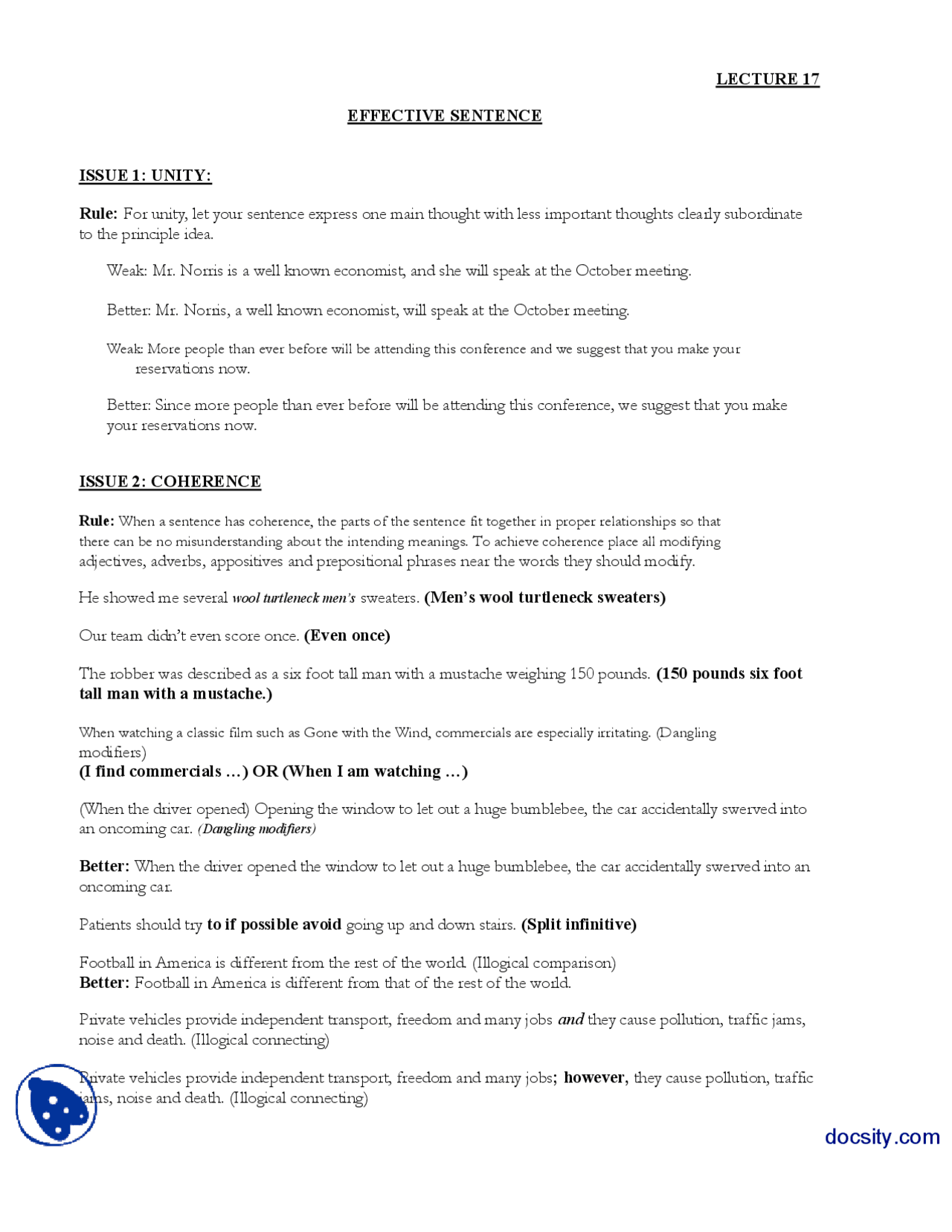 Effective Sentence Journalistic Writing Lecture Handout Docsity