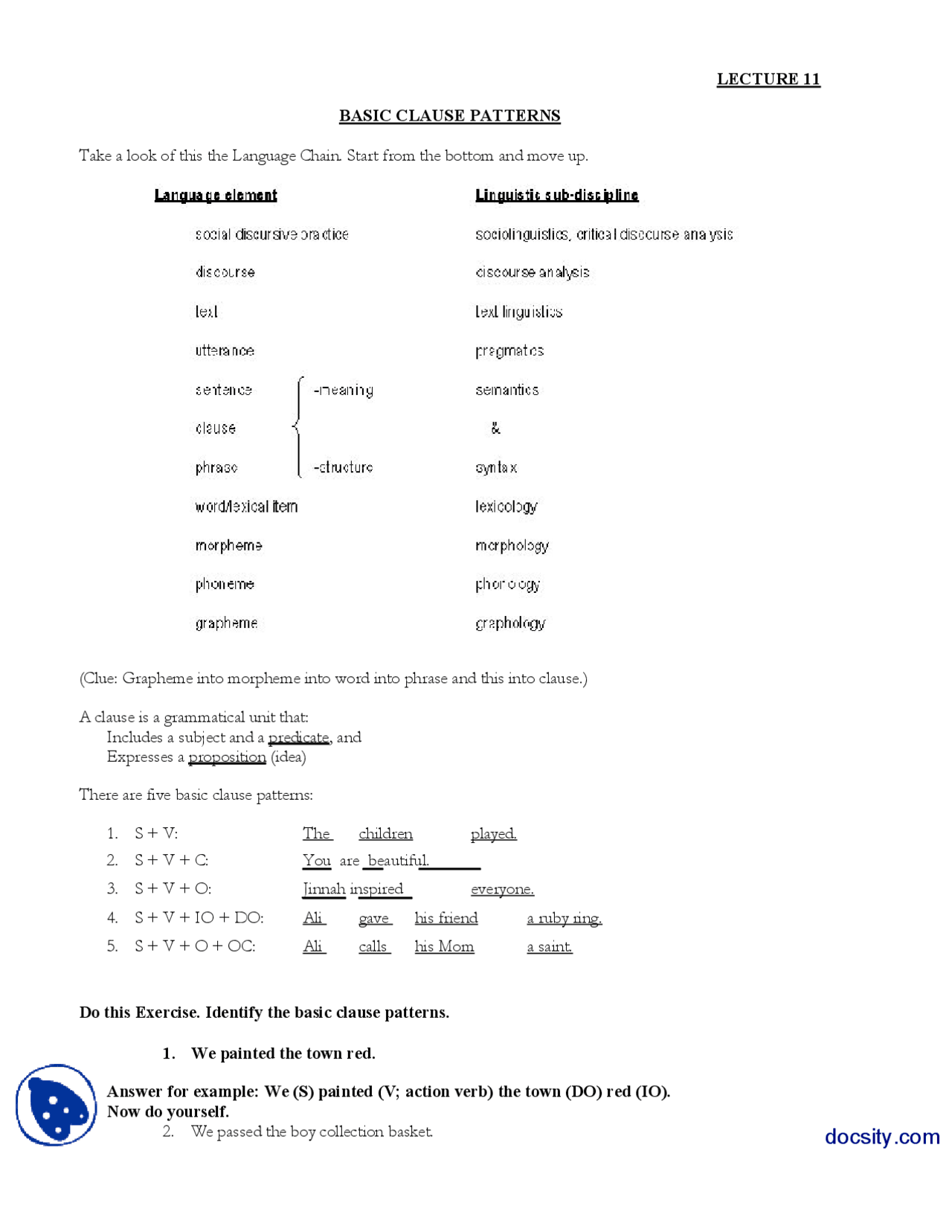 Basic Clause Pattern-Journalistic Writing-Lecture Handout - Docsity