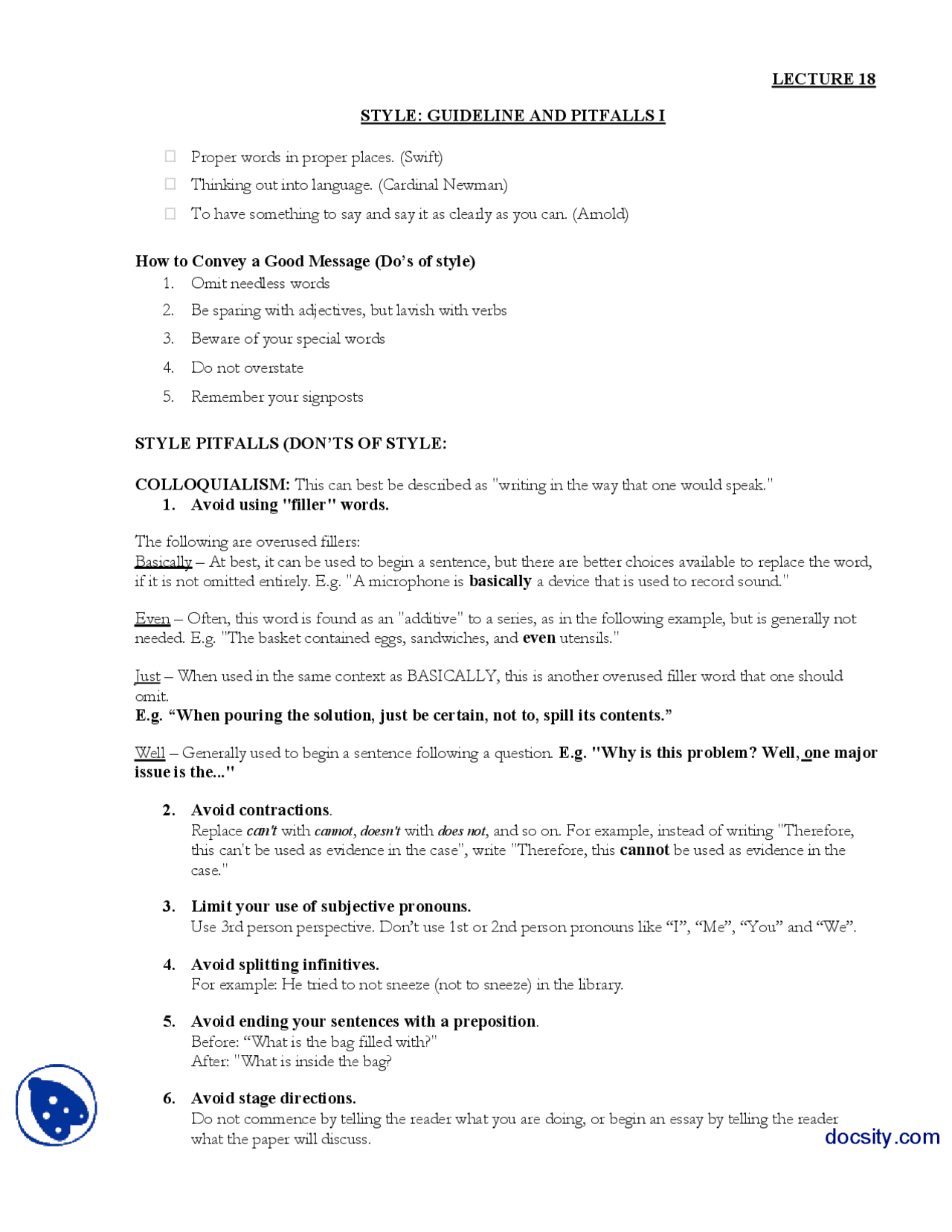 Style Journalistic Writing Lecture Handout Docsity