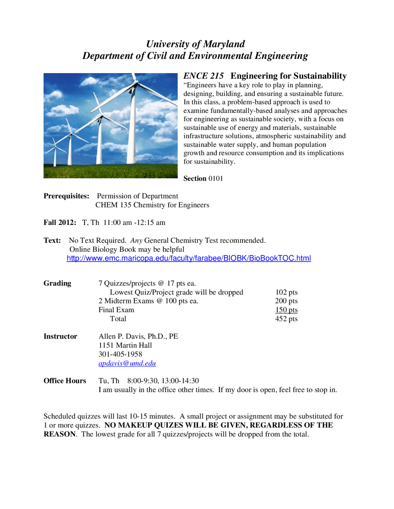 Syllabus On Engineering For Sustainability Ence 215 Docsity