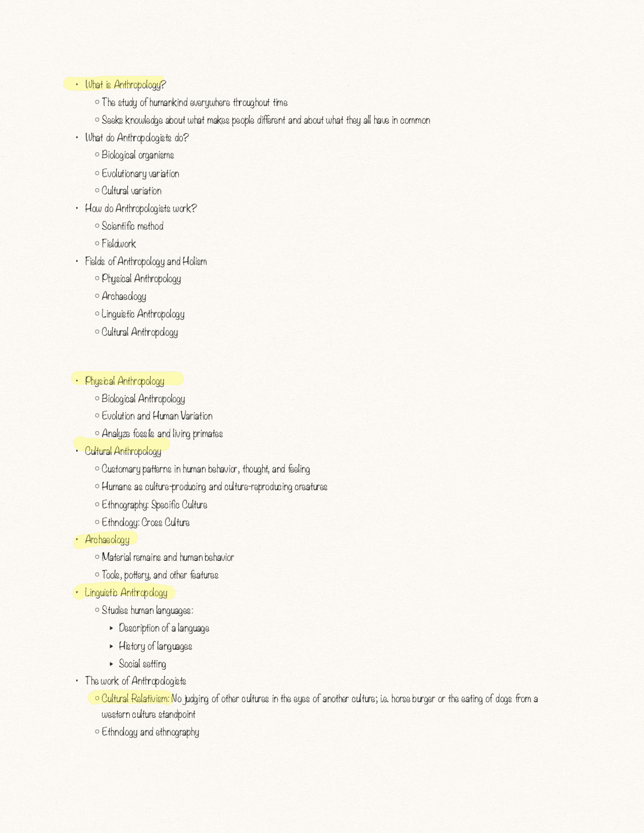 Introduction To Anthropology Lecture Notes Anth 1102 Docsity