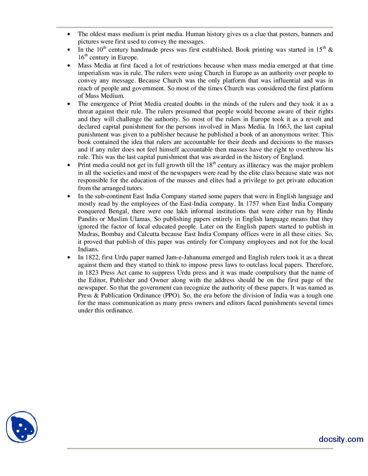 Introduction Mass Media Lecture Handout Docsity