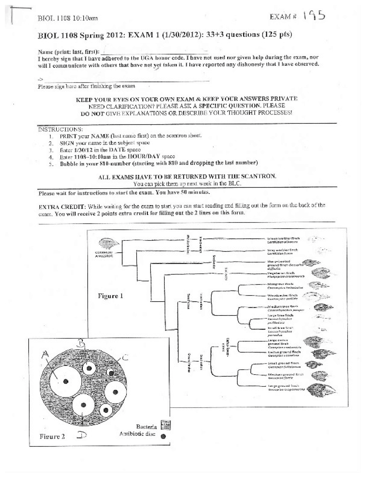 Exam 1 For Principles Of Biology Ii Spring 2012 Biol 1108 Docsity