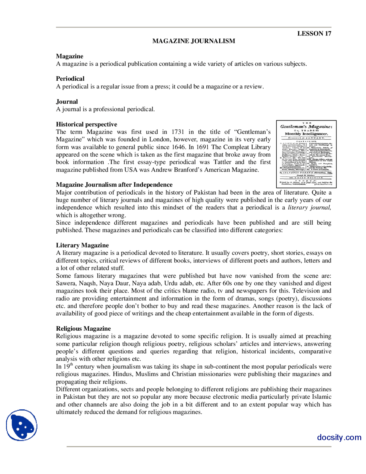 Magazine Journalism Mass Media Lecture Handout Exercises Mass