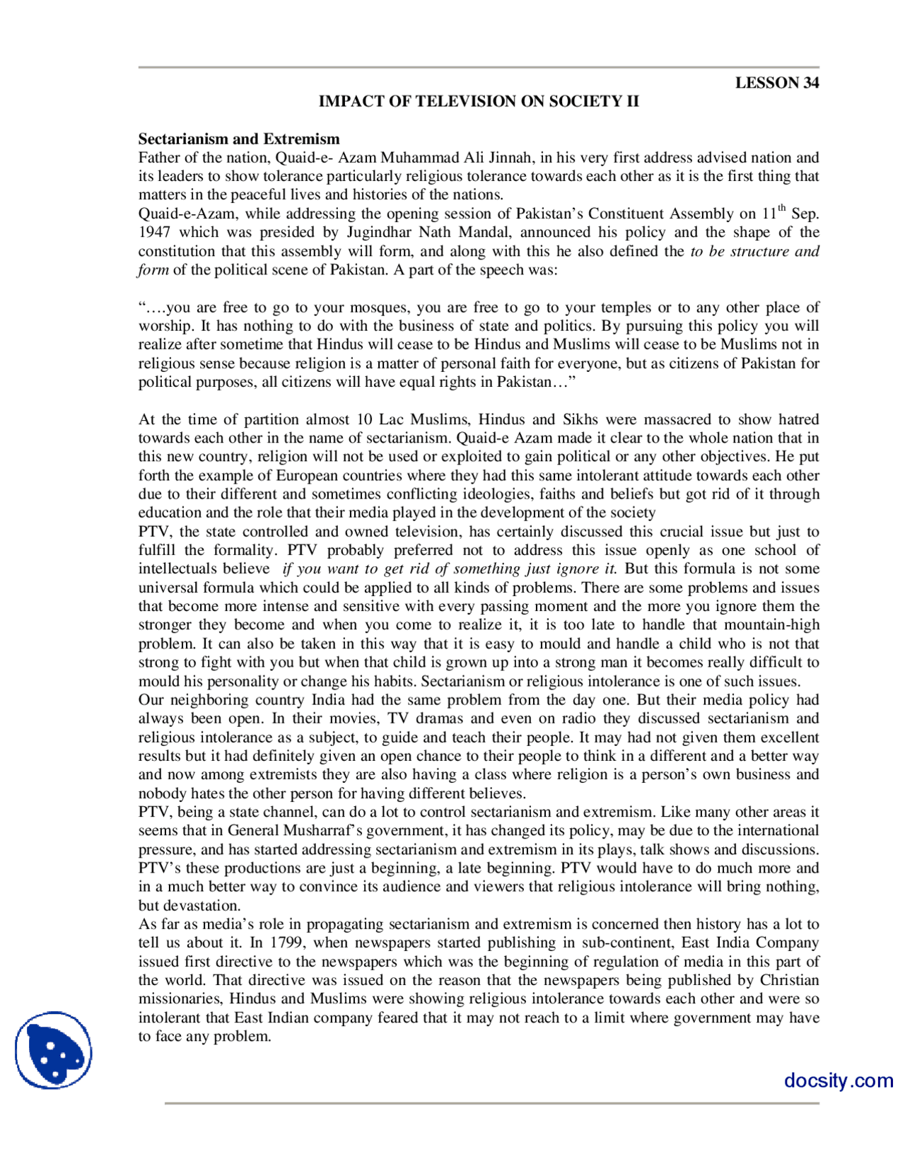 Impact Of Television On Society Ii Mass Media Lecture Handout Docsity