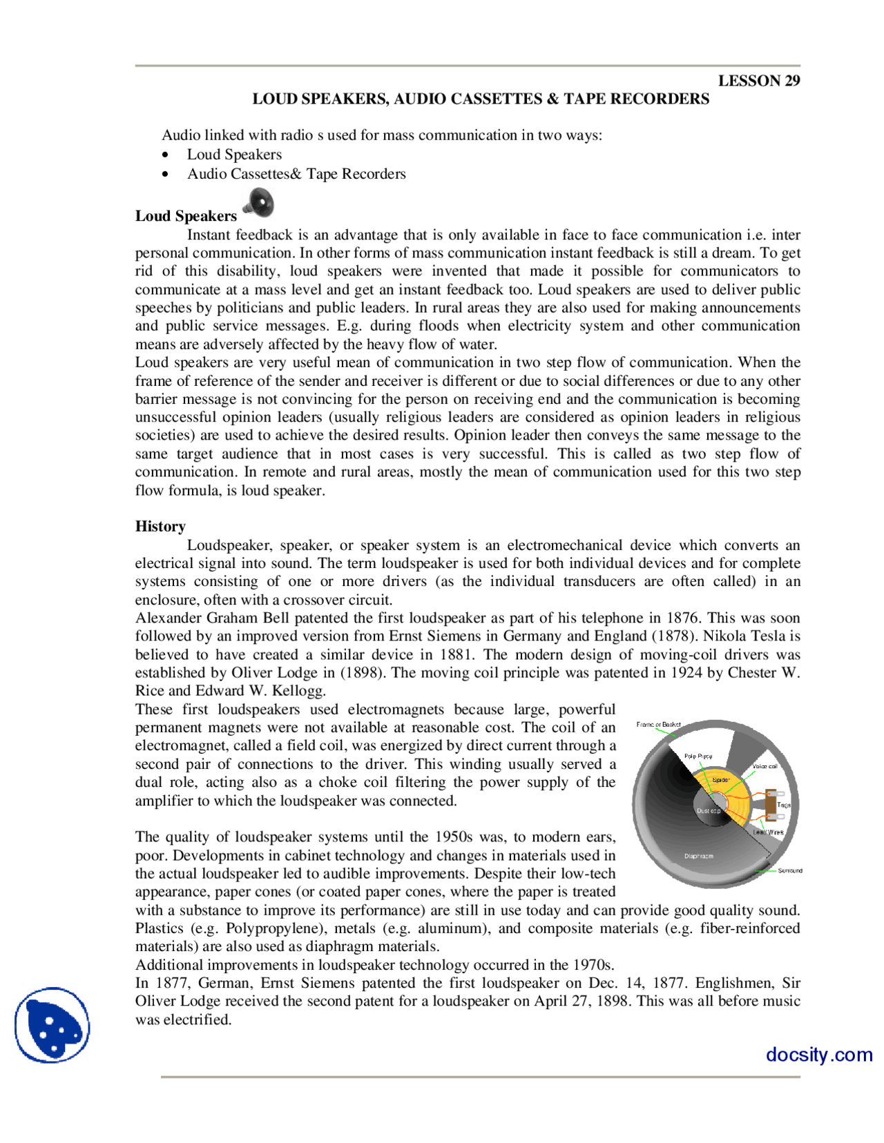 Loud Speakers, Audio Cassettes and Tape Recorders-Mass Media-Lecture ...