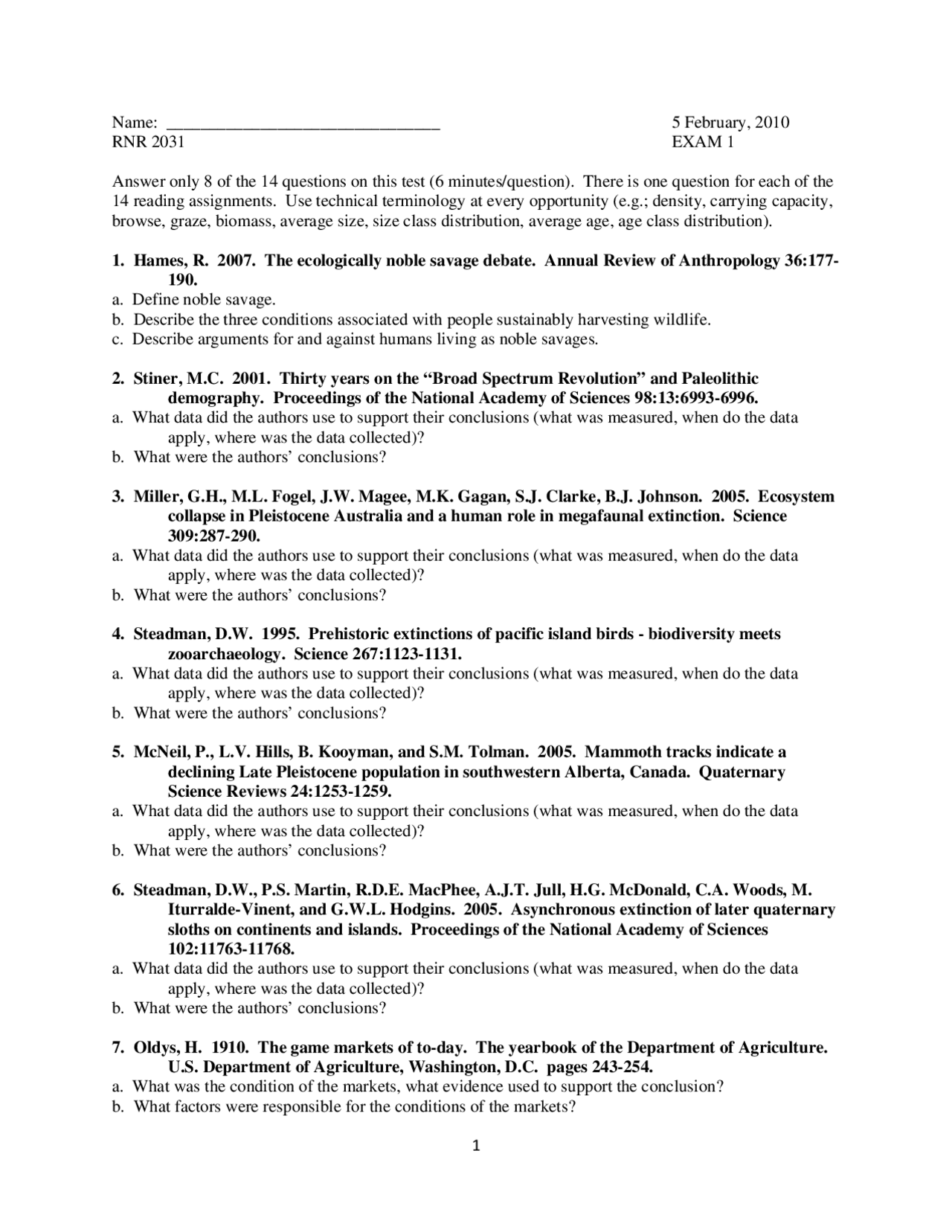 14 Questions on Exam 1 - Principles of Wildlife Management | RNR 2031 ...
