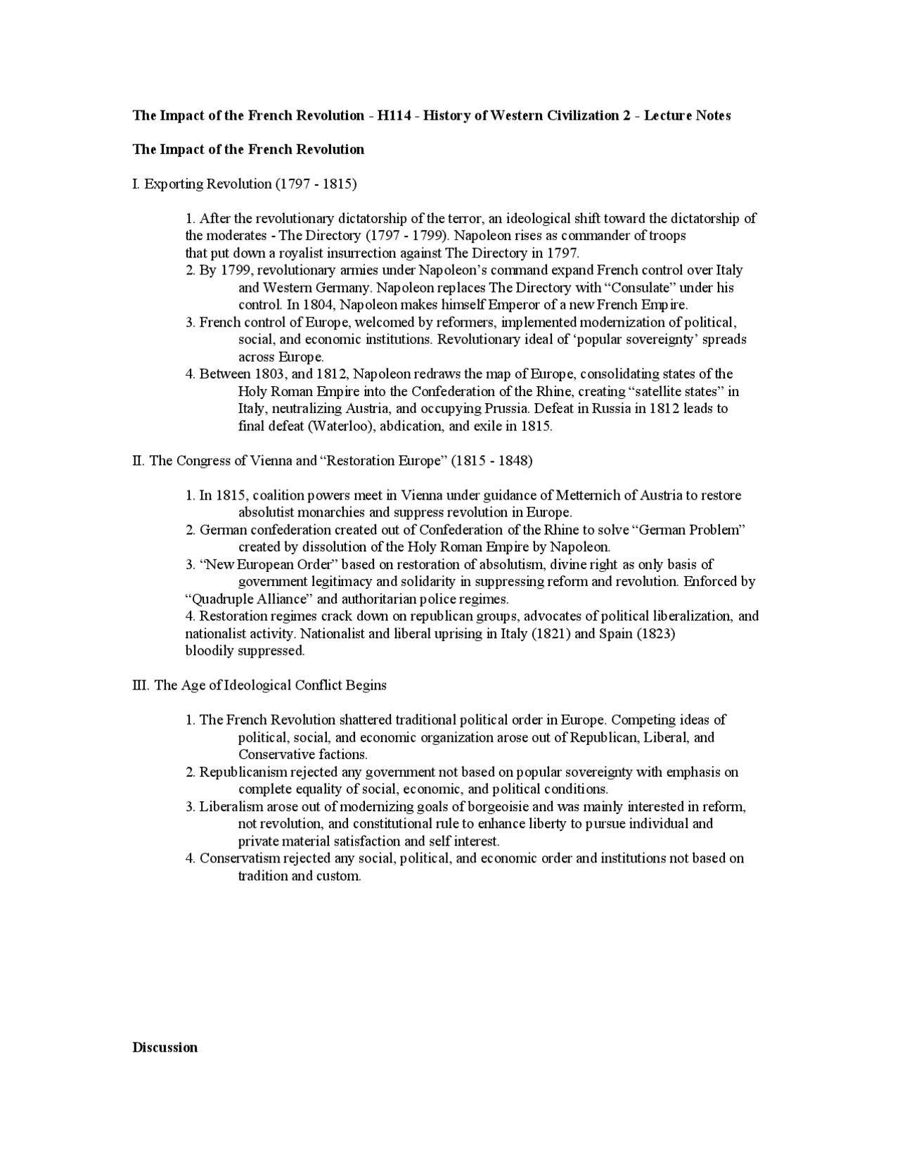 The Impact of the French Revolution - H114 - History of Western ...